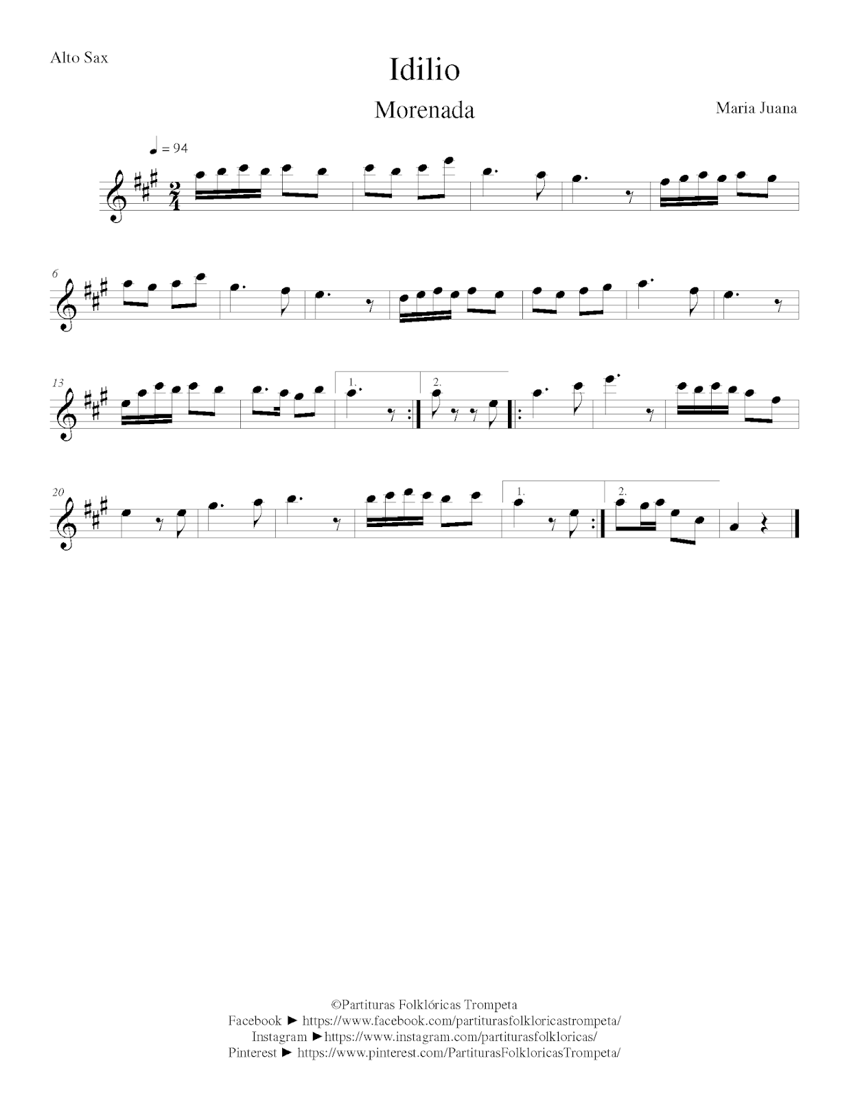 Partitura Morenada Idilio - Maria Juana