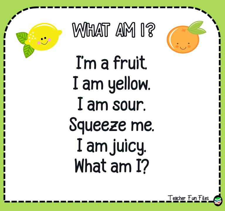 Teacher Fun Files: Fruit Riddles Read and Guess