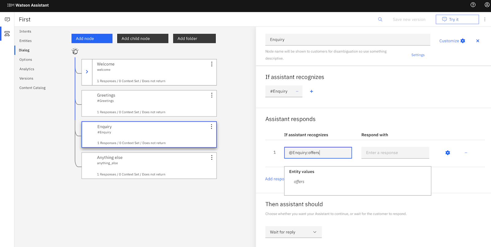 Restaurant Chatbot using IBM Watson Assistant