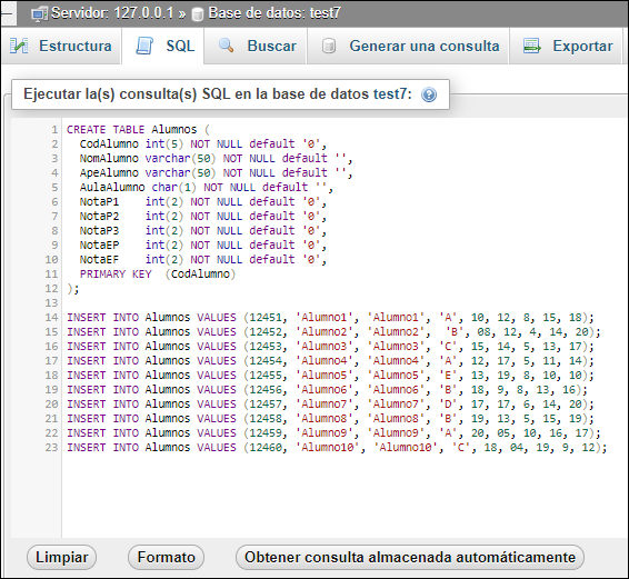 VaidrollTeam: LISTAR DATOS Y MOSTRAR PROMEDIO DE NOTAS EN HTML Y PHP