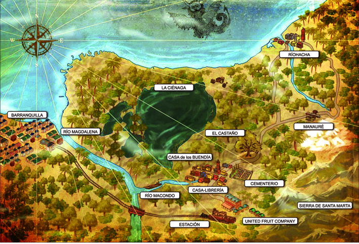 Mapa de Macondo y Árbol Genealógico de la Familia Buendía