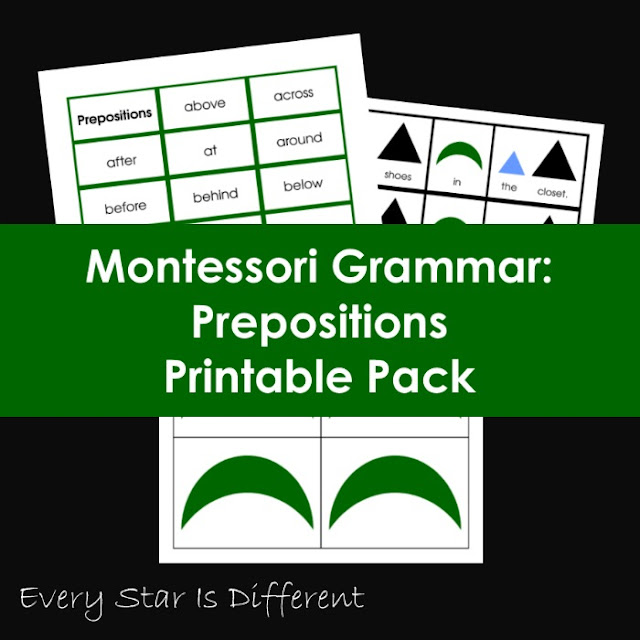 Every Star Is Different: Montessori Grammar: Prepositions Printable Pack