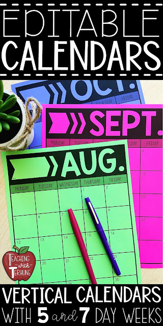 Teaching With Terhune: EDITABLE MONTHLY CLASSROOM CALENDARS