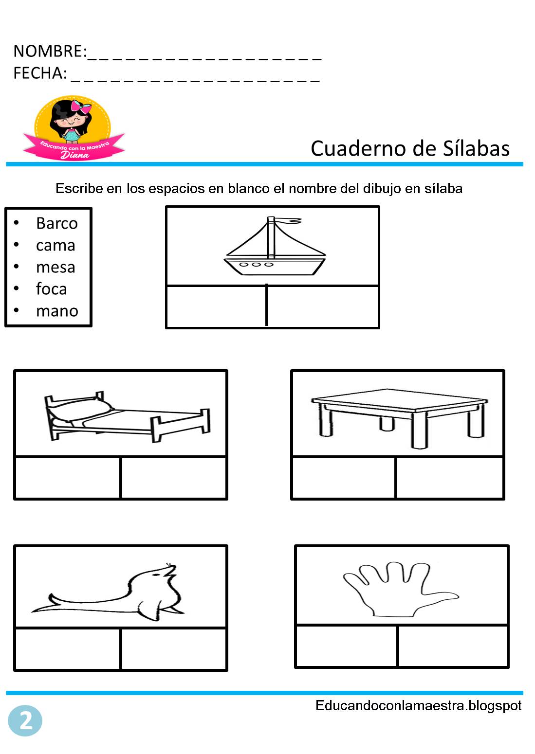 Educando con la Maestra: Cuaderno de Silabas/ una, dos y tres silabas