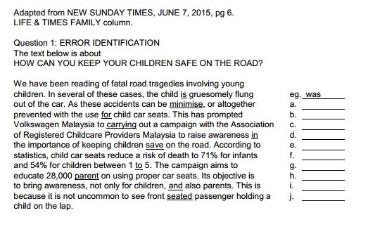 MY ENGLISH CENTRE: PT3 FORMAT ENGLISH Q1: ERROR IDENTIFICATION ( ROAD ...