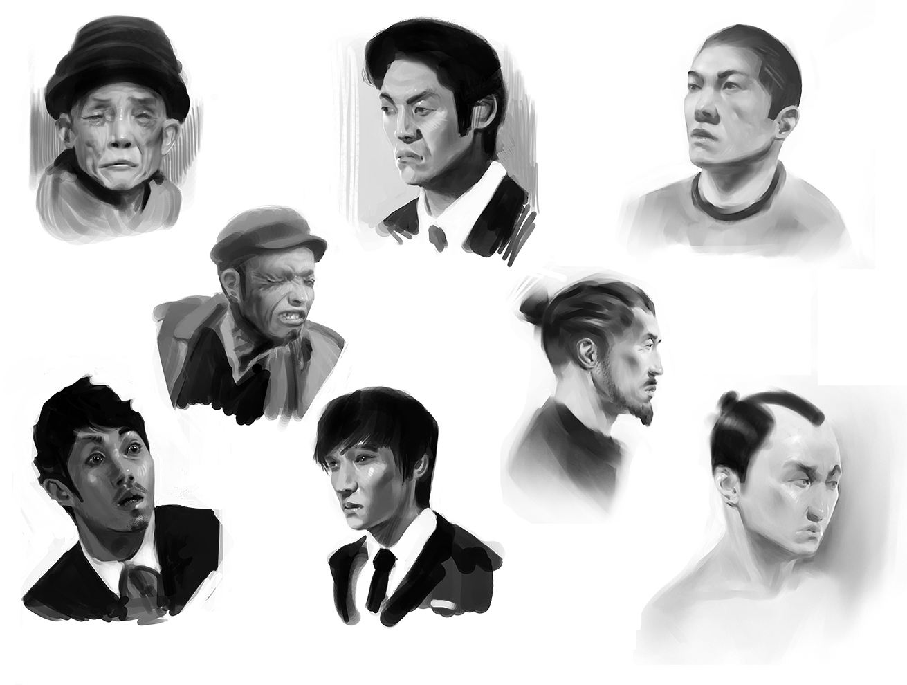 Rom-ko's sketchbook: Asian male heads