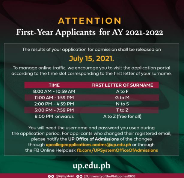 UPCA Results: UP college application AY 2021-2022