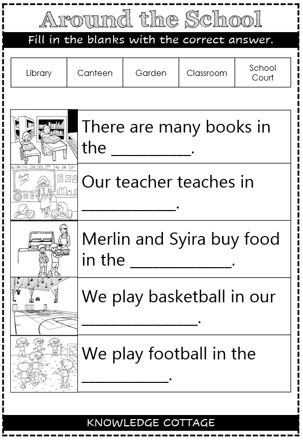 AROUND THE SCHOOL WORKSHEET YEAR 1