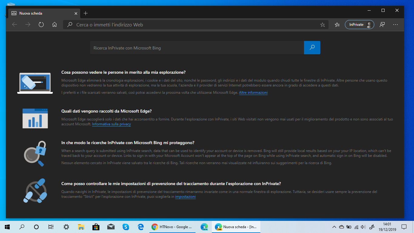 Nuova scheda InPrivate in Microsoft Edge Chromium