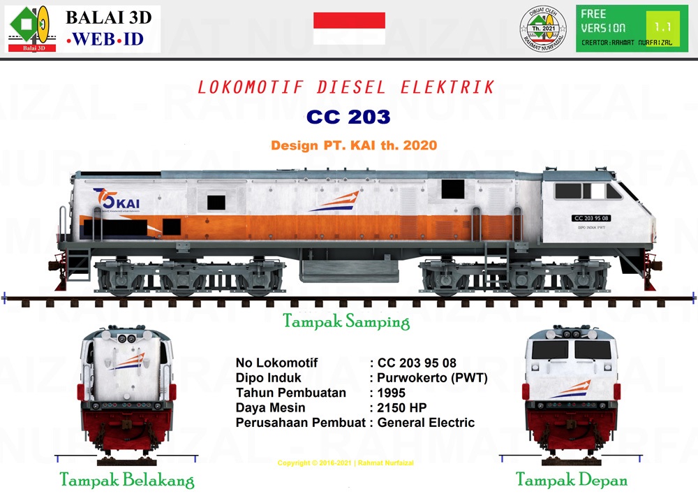 Model 3D Lokomotif CC 203 - Balai 3D