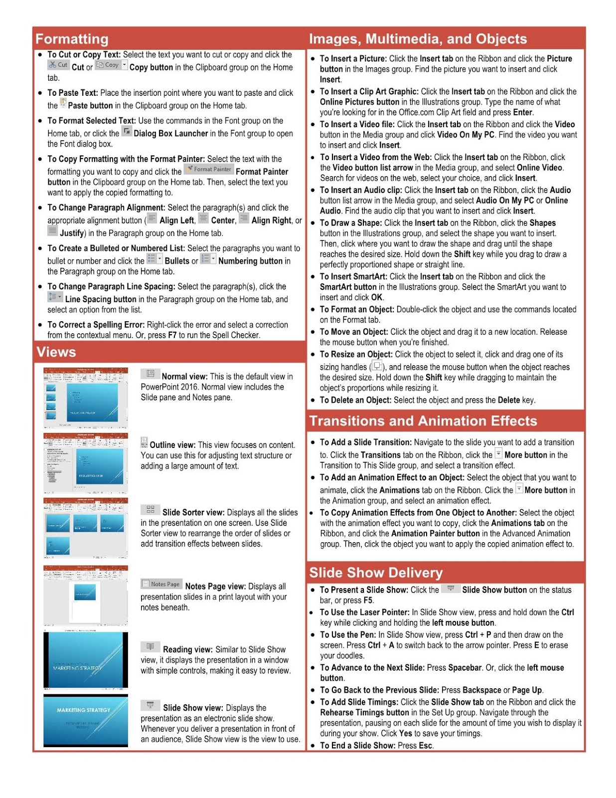 PowerPoint 2016 Quick Reference Card