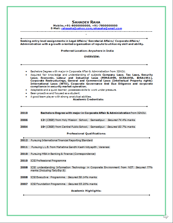 Dynamic Resume: RESUME SAMPLE CS