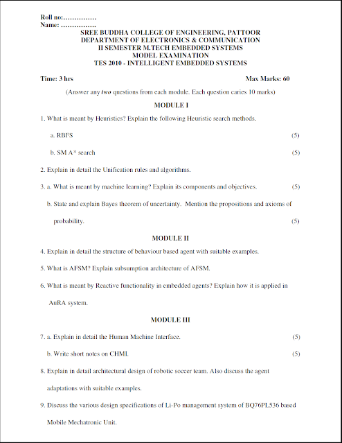 Kerala University M.Tech. Intelligent Embedded Systems 2017 Question ...