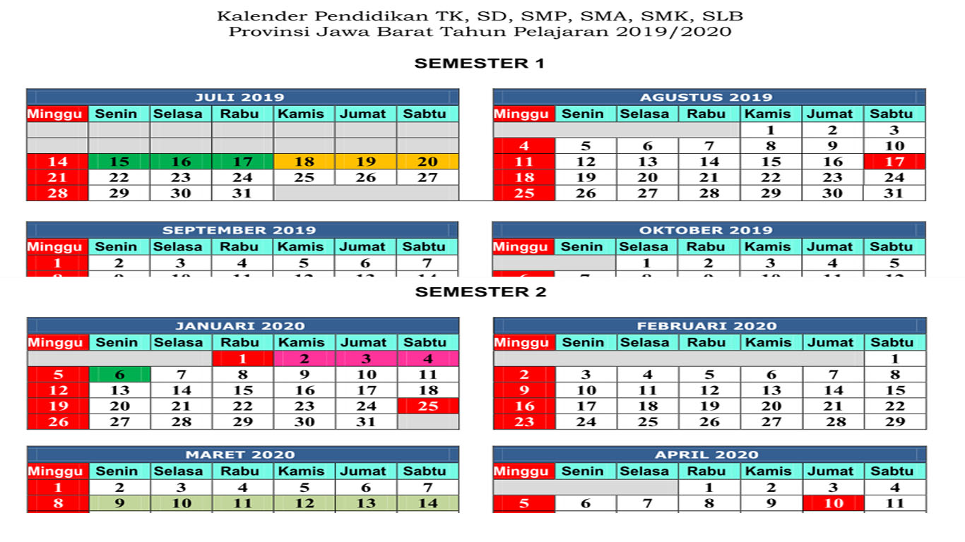 Kalender Pendidikan (Kaldik) 2019-2020 TK/SD/SMA/SMK/SLB masing-masing ...