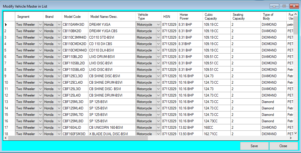 Modify Vehicle Master List in Bulk like Excel Sheet Help Guide