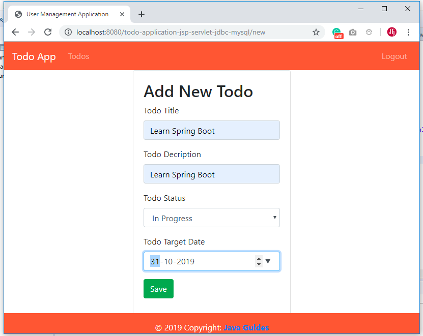 JSP, Servlet, JDBC and MySQL Database: Build Todo App JSP, Servlet, JDBC and MySQL Database: Build Todo App