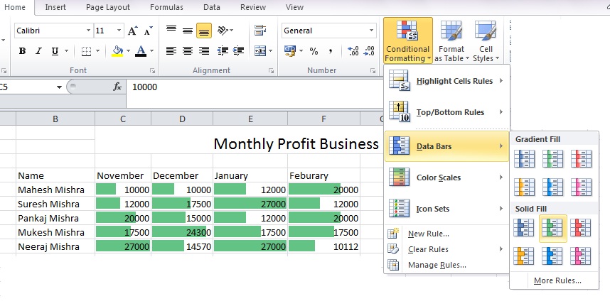 Data bars conditional formatting excel 2016 - psadots