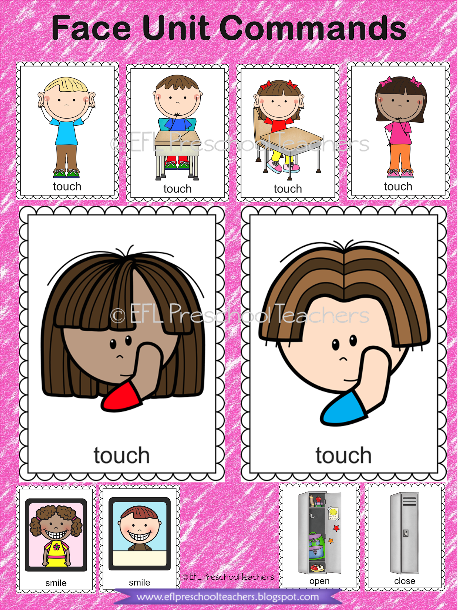 ESL/EFL Preschool Teachers: Face Theme Flashcards for Kindergarten EFL