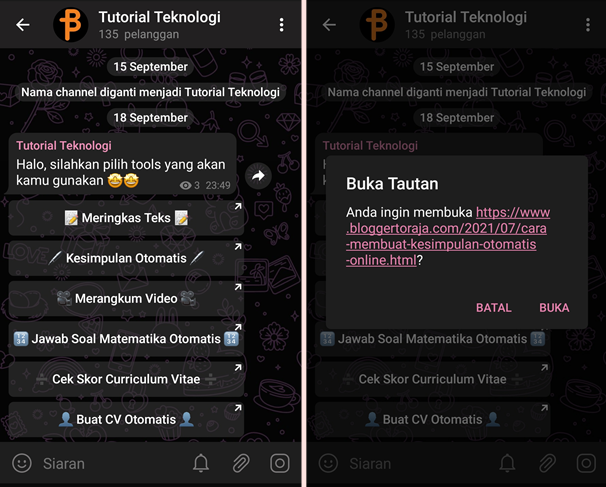 Cara Membuat Button Link Menu di Telegram - Blogger Toraja