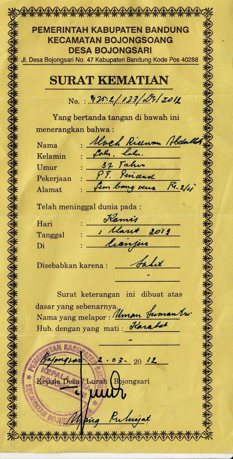 SURAT KEMATIAN | Desa Klodran