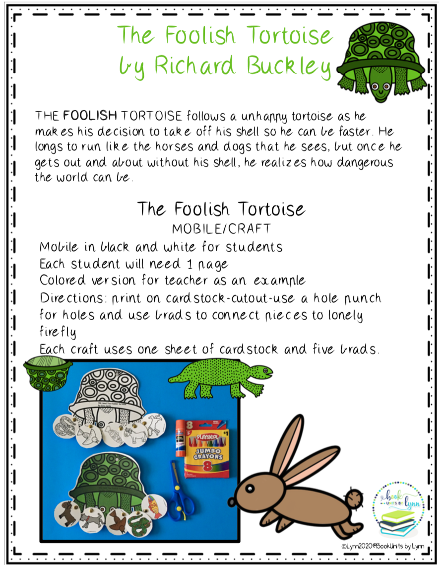 THE FOOLISH TORTOISE MOBILE/CRAFT ~ Book Units by Lynn
