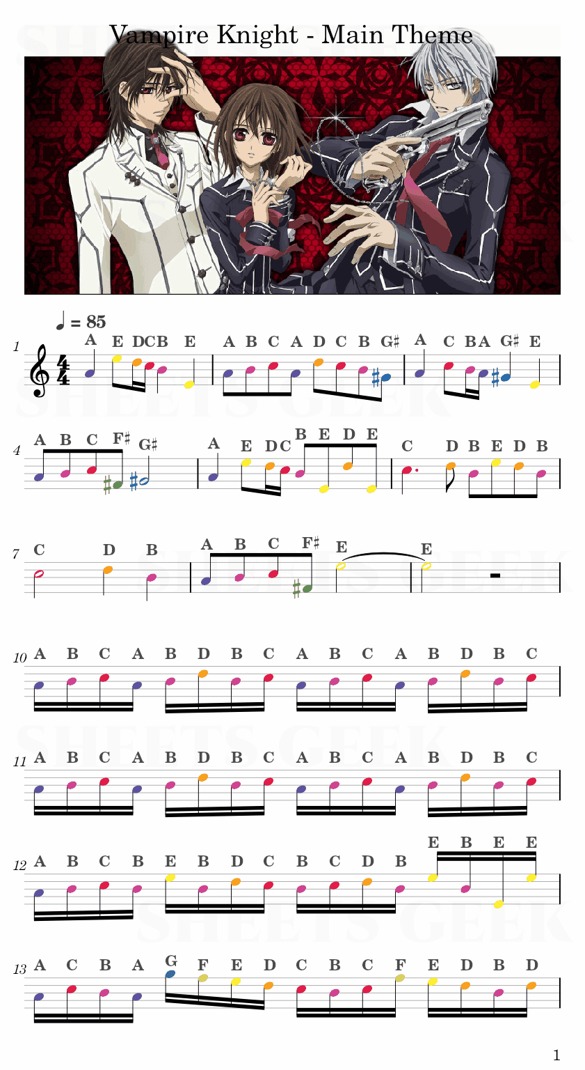 Vampire Knight - Main Theme | Easy Sheet Music