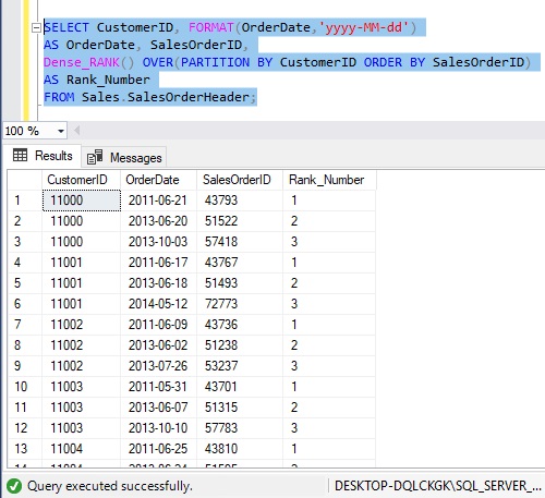Microsoft Business Intelligence: Dense_Rank Function in SQL server