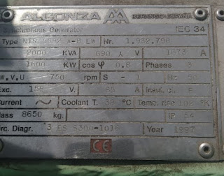 ALCONZA SYNCHRONOUS GENERATOR NIR 5682 A-8 LW 2000 KVA