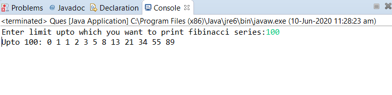 Write a program to generate Fibonacci series up to the limit entered by ...