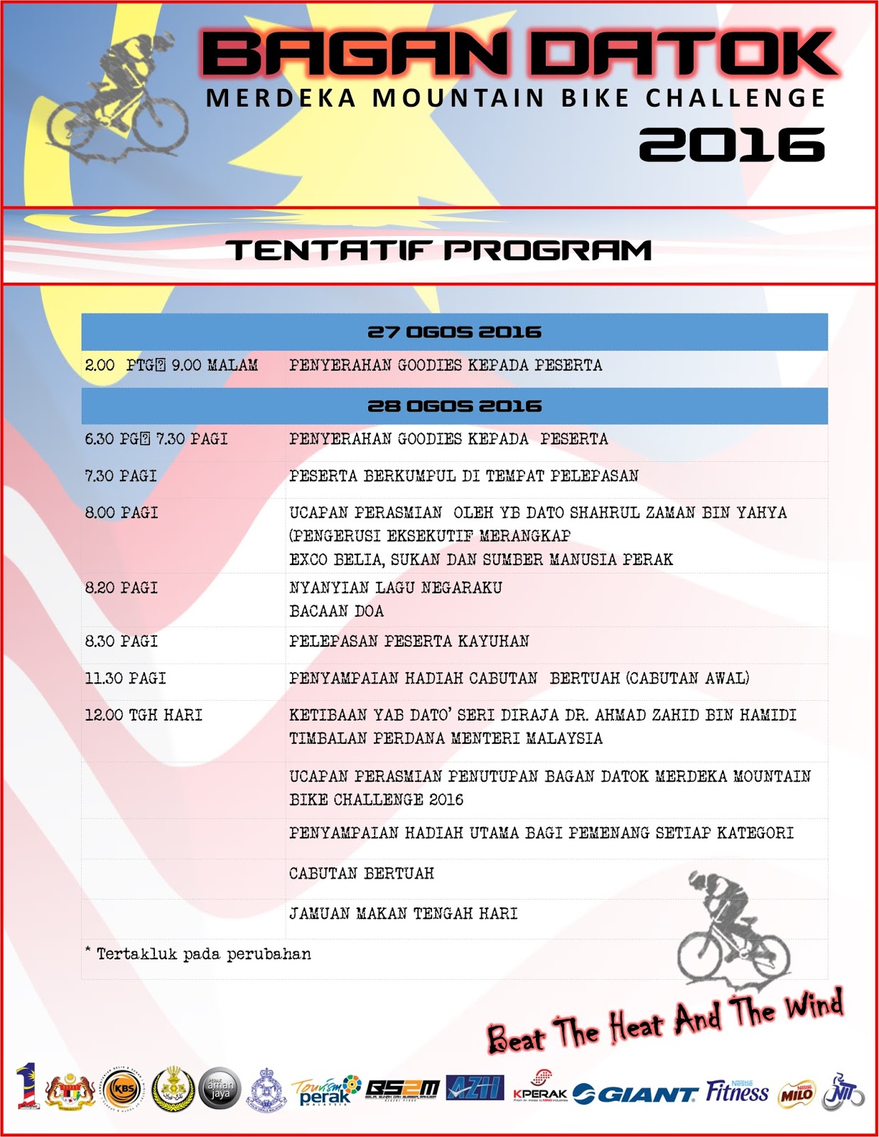 TENTATIF PROGRAM ~ BAGAN DATOK MERDEKA MOUNTAIN BIKE CHALLENGE 2016
