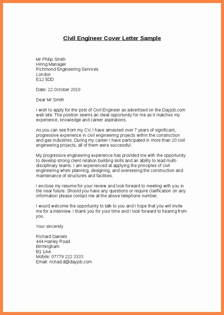 Civil Engineer Cover Letter ~ Resume Letter