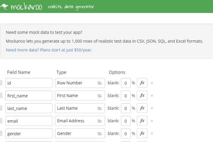 การจำลองข้อมูลด้วย Mockaroo
