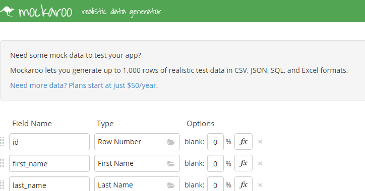 การจำลองข้อมูลด้วย Mockaroo