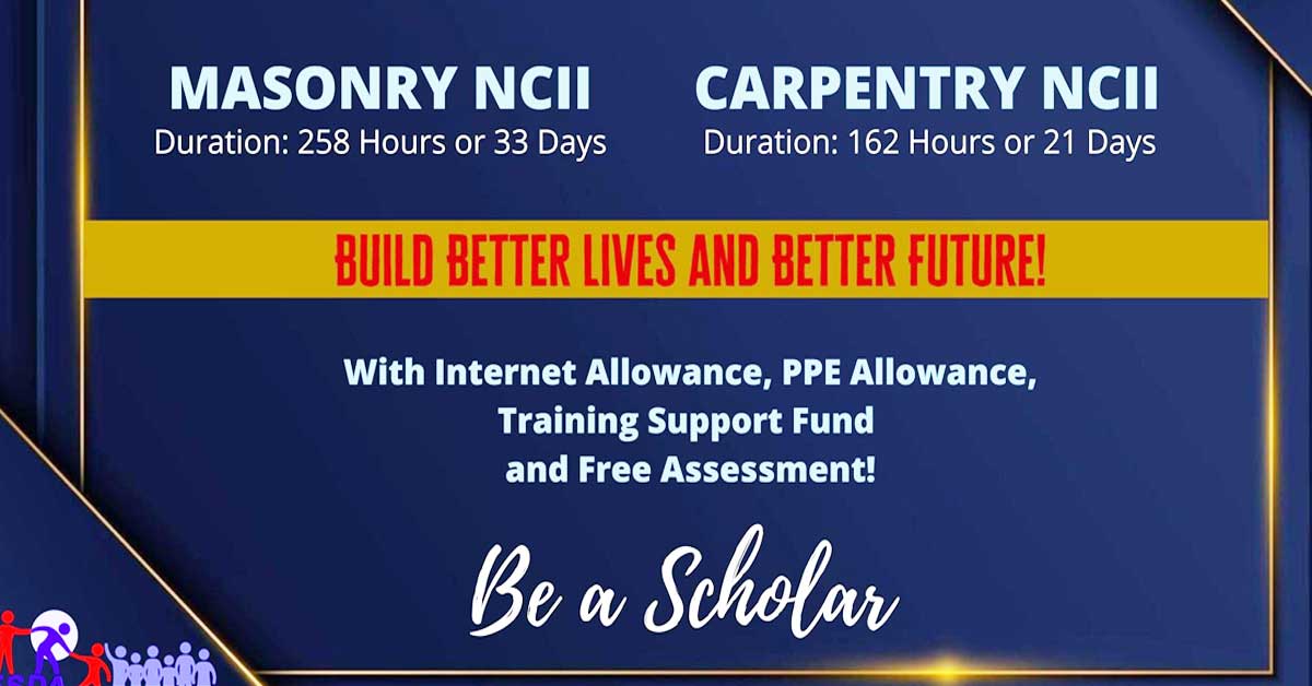 FREE TESDA Carpentry NC II and Masonry NC II (with Allowance)