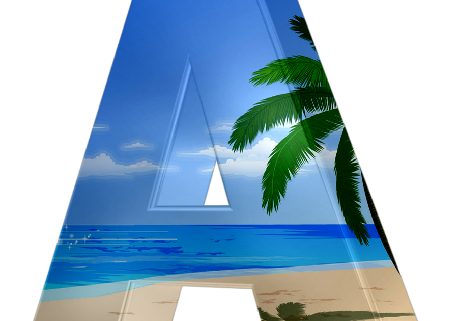 M. Michielin Alphabets: BEACH SAND BLUE WATER PALM TREE CARTOON 3D FONT ...