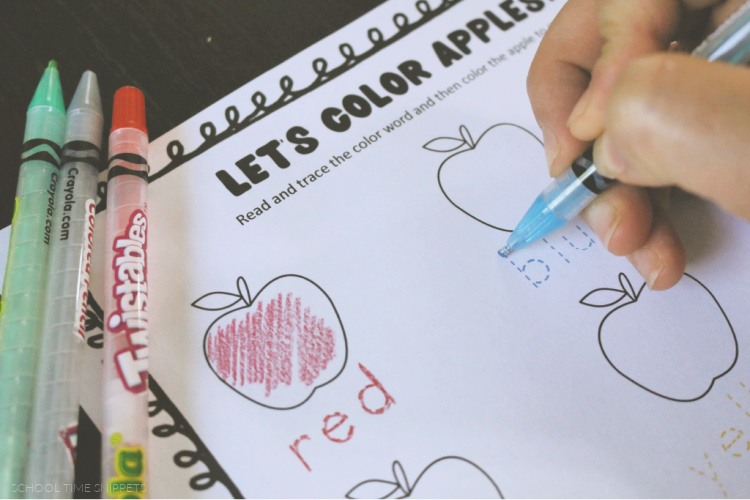 Apple Color Words Printable | School Time Snippets