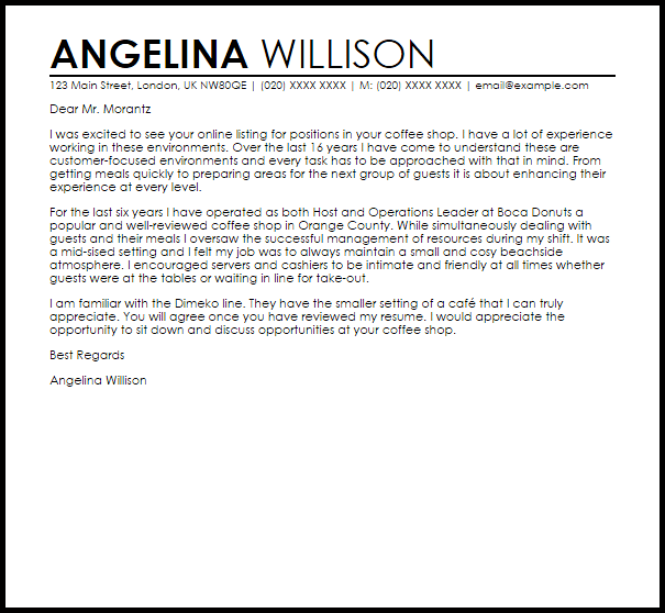 Cafeteria Supervisor Cover Letter ~ Resume Letter