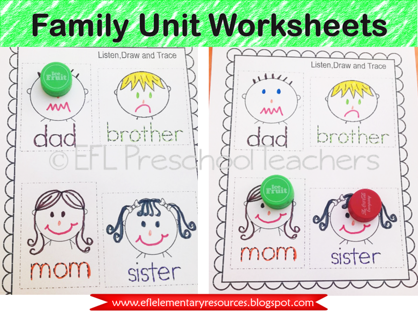 ESL/EFL Preschool Teachers: Family Theme Worksheets for Kindergarten EFL