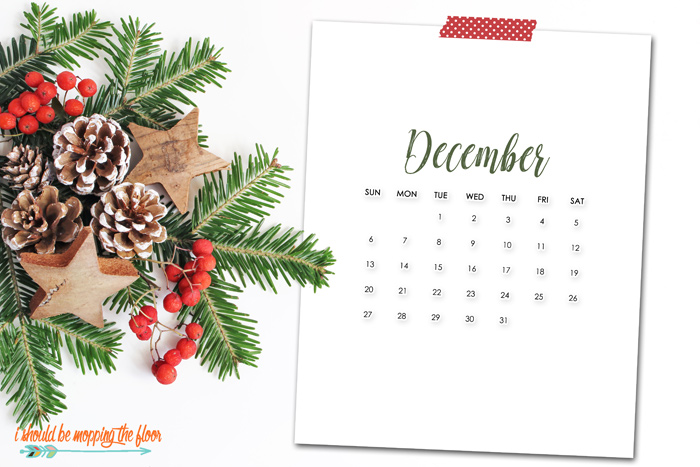 Free December Calendar Printable | i should be mopping the floor