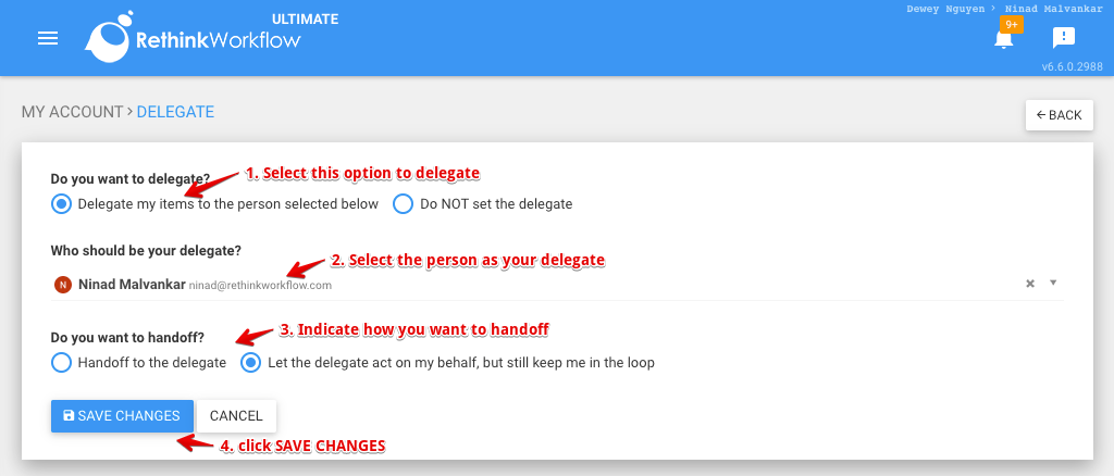 Rethink Workflow Support: Delegate