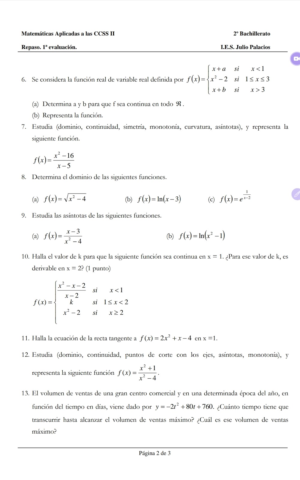 Matracas: 2.º Bach A: Repaso para el examen final (evaluación ordinaria)