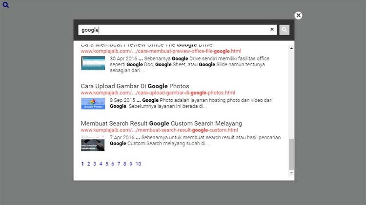 Membuat Popup Search Box Google Custom Search