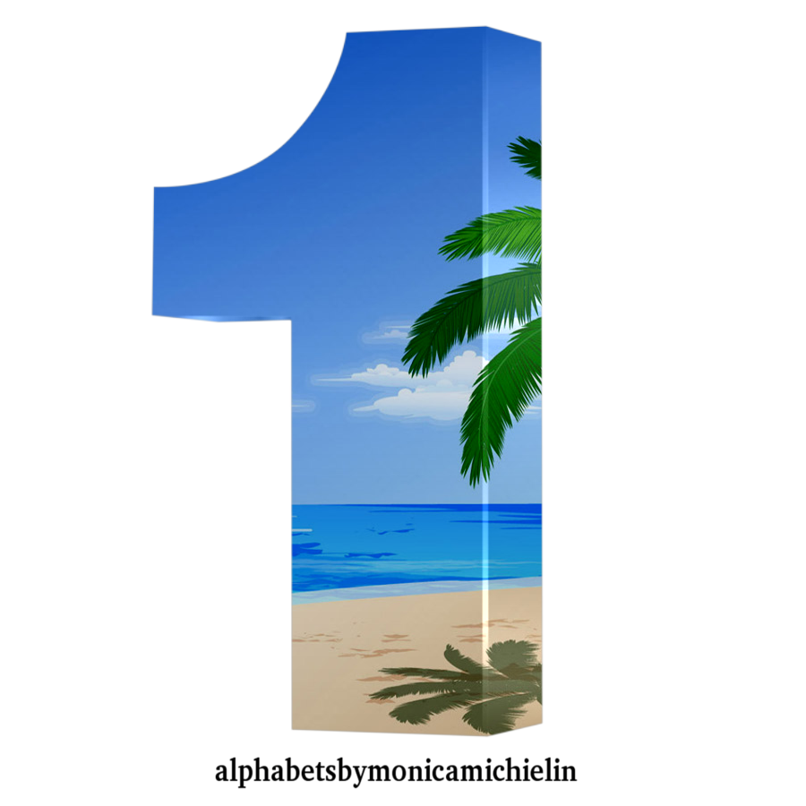 M. Michielin Alphabets: BEACH SAND BLUE WATER PALM TREE CARTOON 3D FONT ...