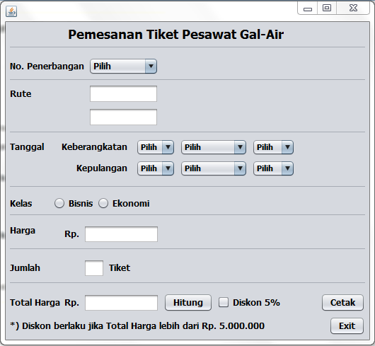 Irfan Andessa: Program Sederhana Pemesanan Tiket Pesawat