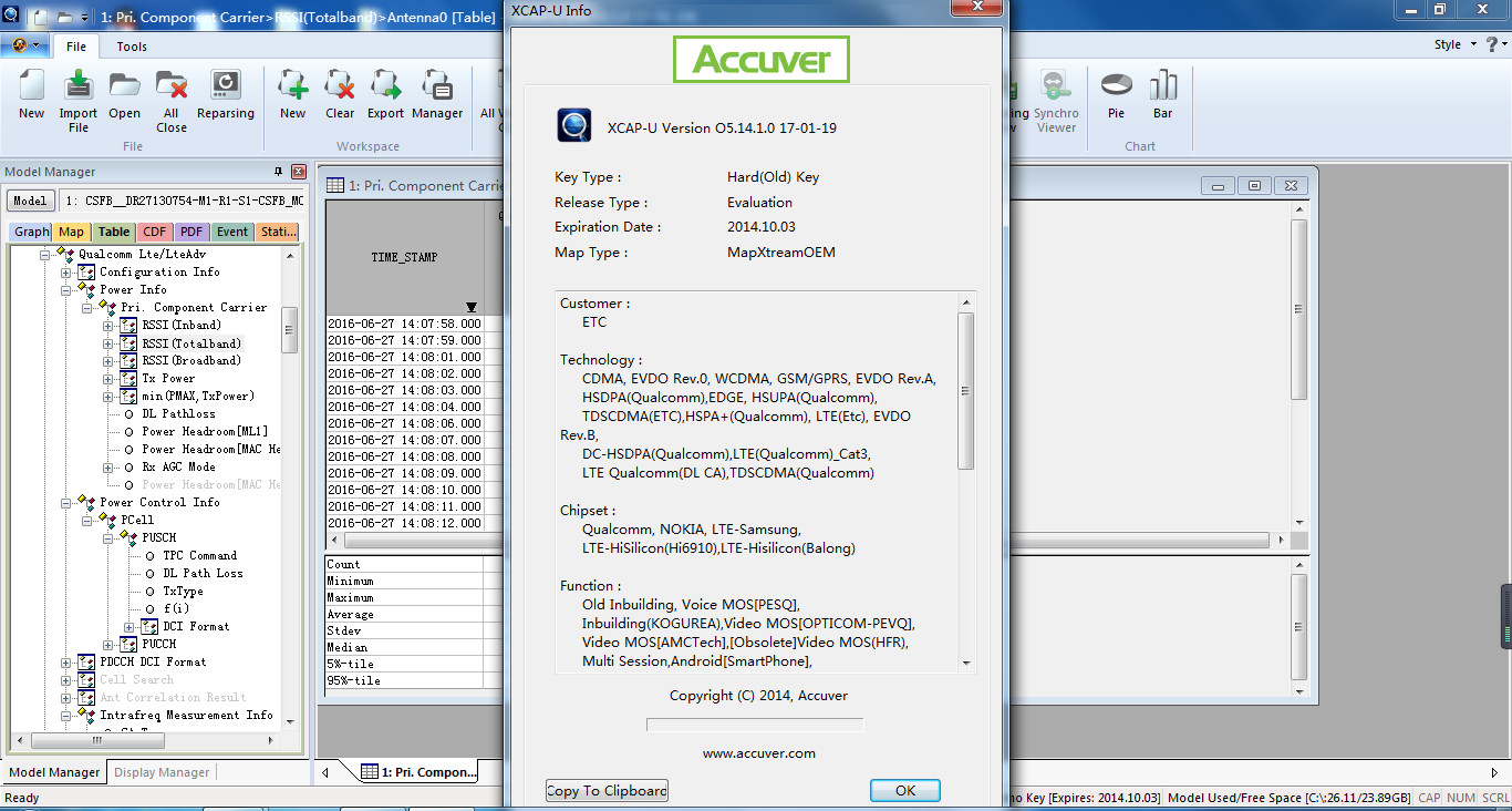 Software Solution: XCAL 3.4.0.62 XCAP 5.14.1.0