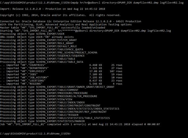 Info Imply@Ravi: Exporting and importing dmp file in oracle database 12c