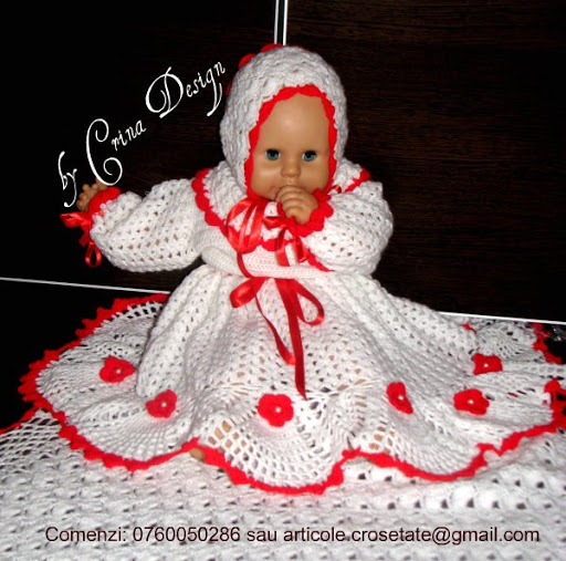 Articole crosetate cu suflet: Set crosetat pentru botez "Roxana"