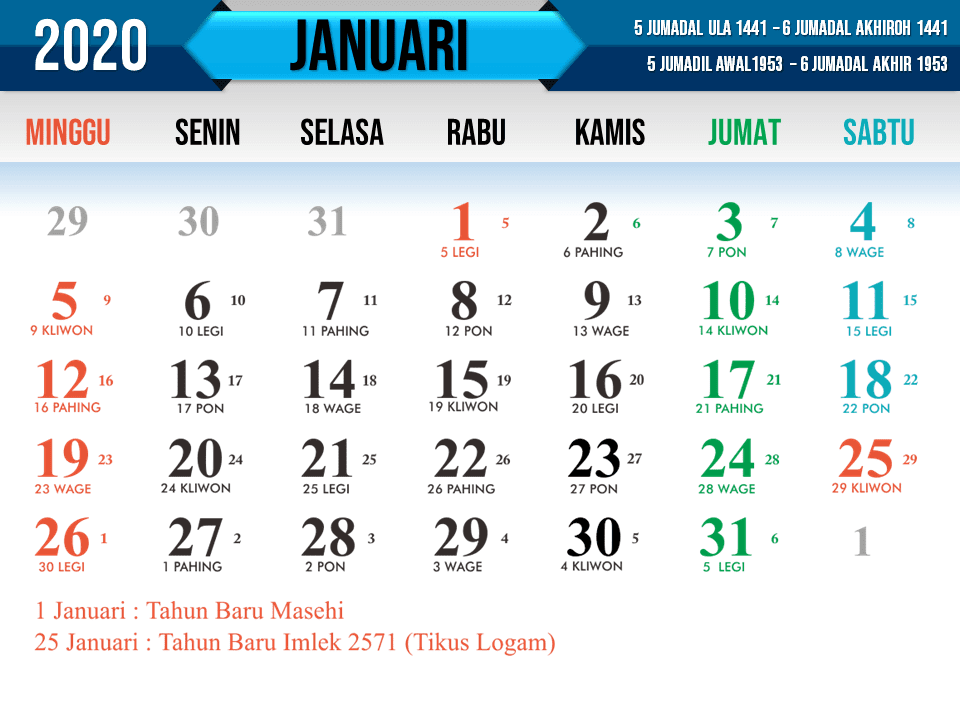 Download Kalender Tahun 2020 - PAKAR TUTORIAL