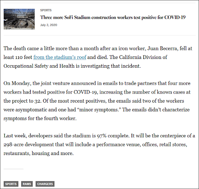 lift the veil from your eyes: 210 | Worker dies at SoFi Stadium with ...