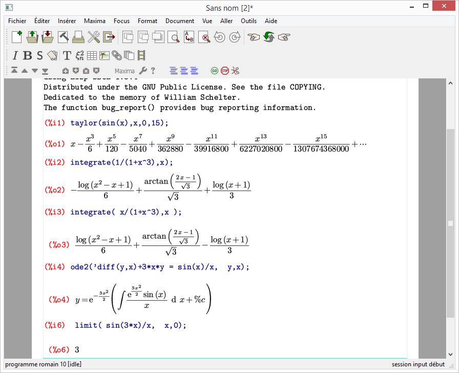 LOGICIEL DE MATHÉMATIQUE MAXIMA SOUS TeXmacs